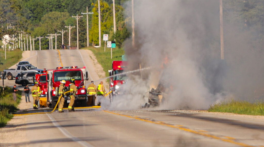 PHOTOS: Tractor fire closes Highway 67 in Sheboygan County - KFIZ News ...